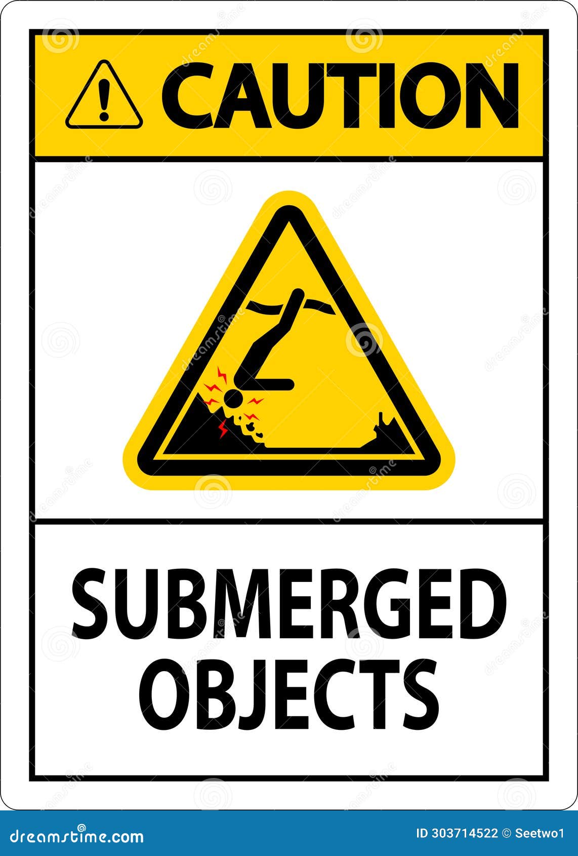 Water Safety Sign Caution - Submerged Objects Stock Vector ...