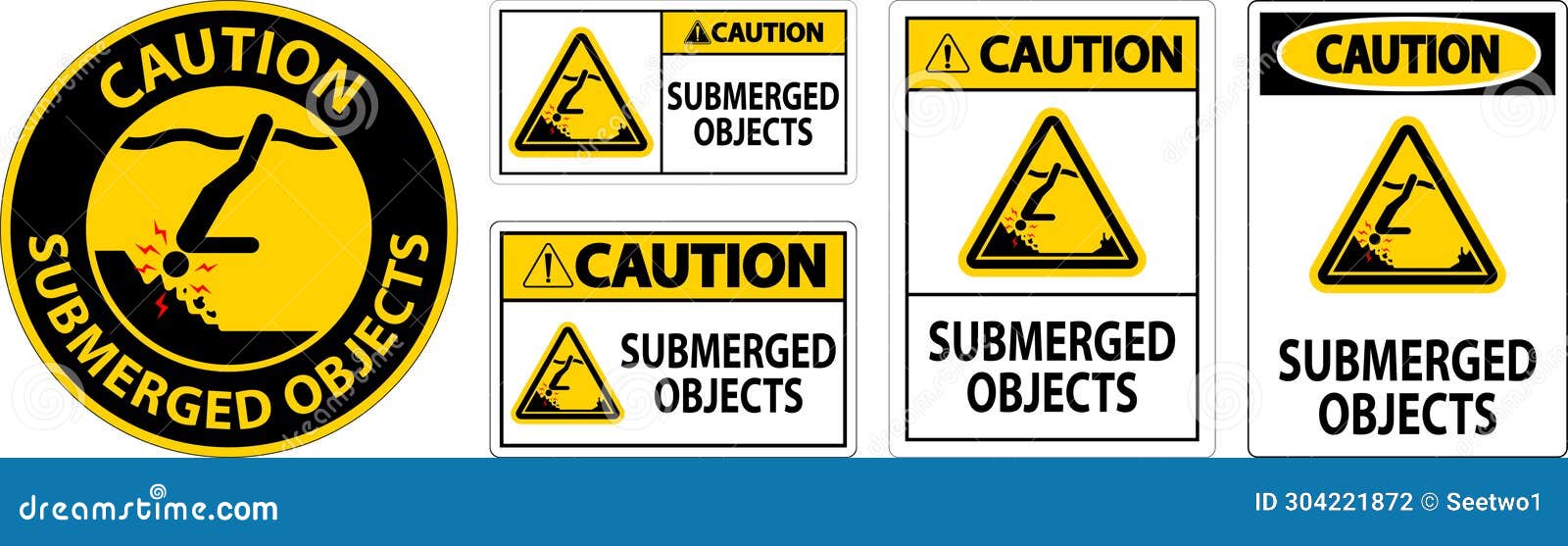 Water Safety Sign Caution - Submerged Objects Stock Illustration ...