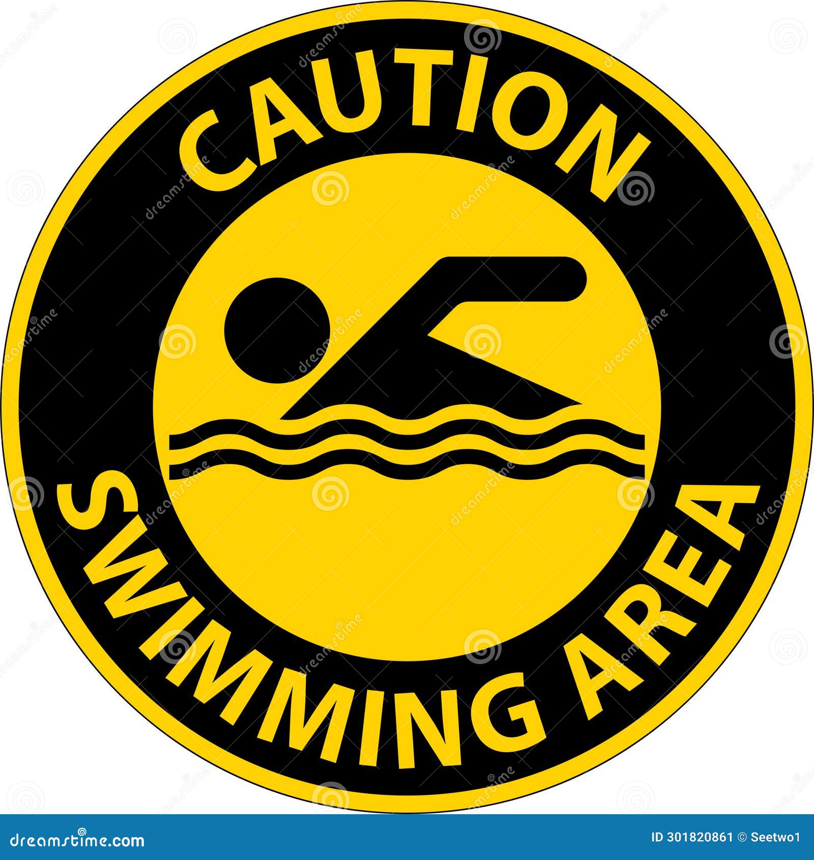 Water Safety Sign Caution - Swimming Area Stock Vector - Illustration ...
