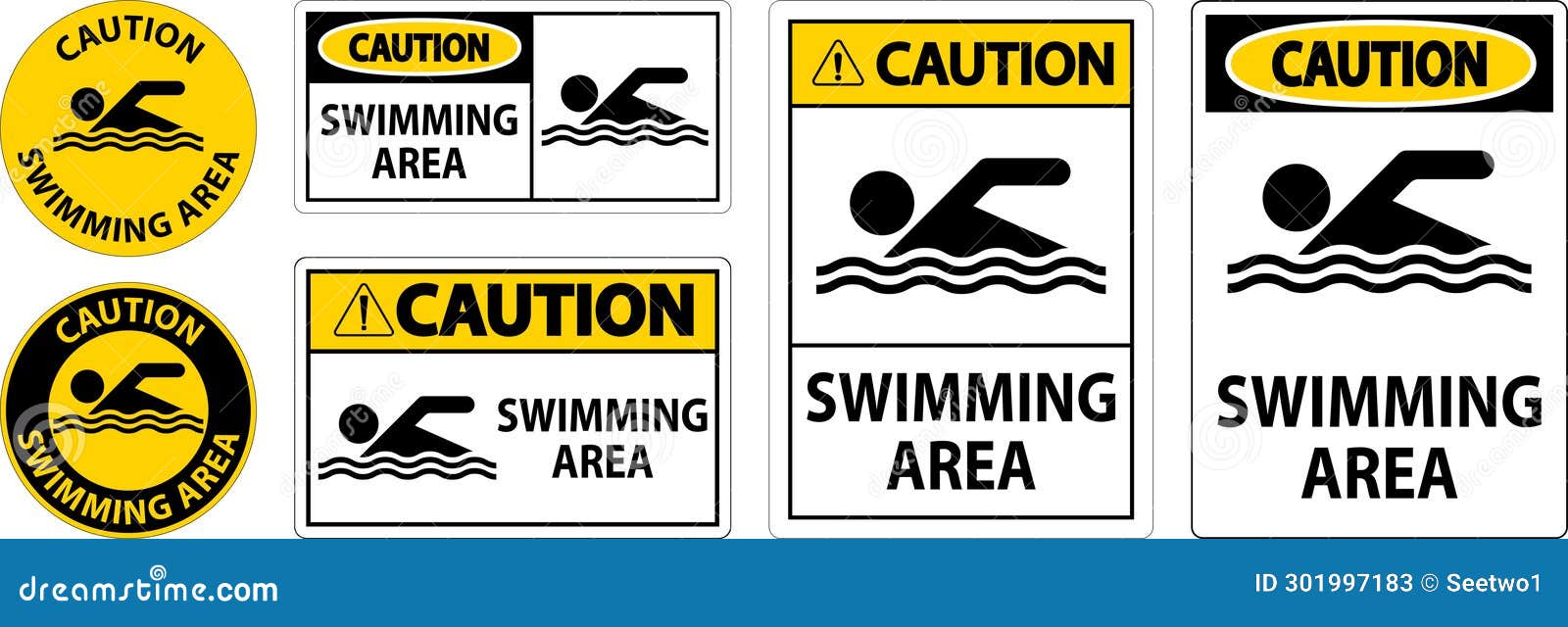 Water Safety Sign Caution - Swimming Area Stock Vector - Illustration ...