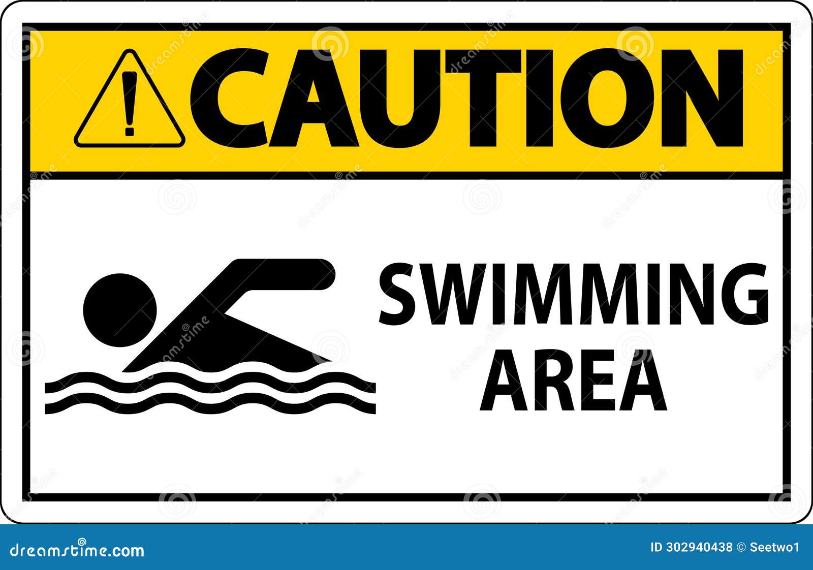 Water Safety Sign Caution - Swimming Area Stock Vector - Illustration ...