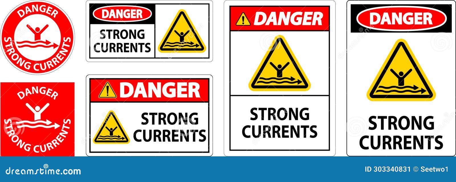 Water Safety Sign Danger - Strong Currents Stock Vector - Illustration ...