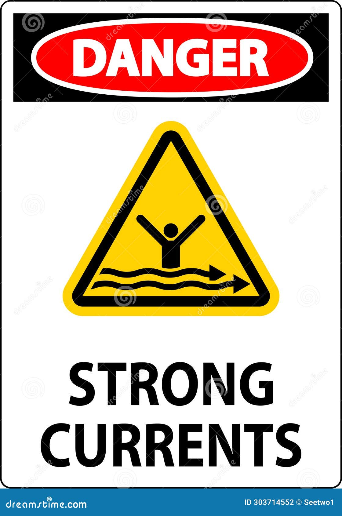 Water Safety Sign Danger - Strong Currents Stock Vector - Illustration ...