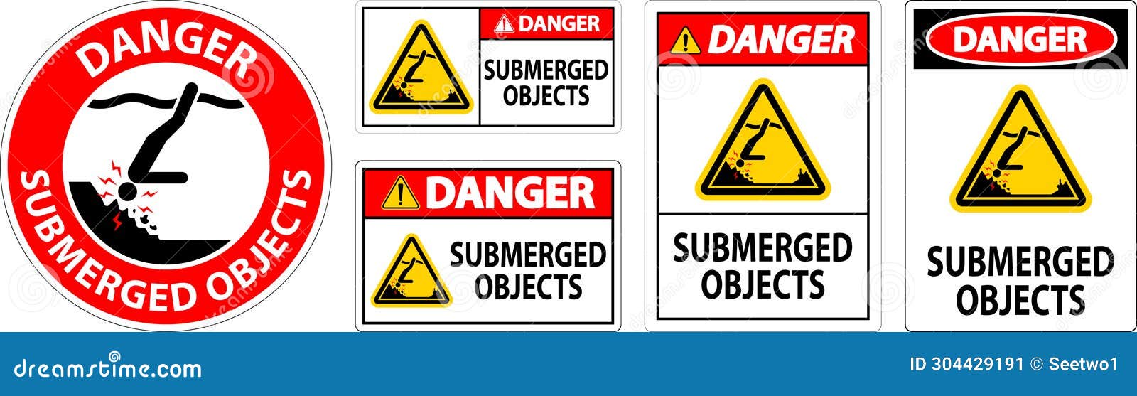Water Safety Sign Danger - Submerged Objects Stock Vector ...