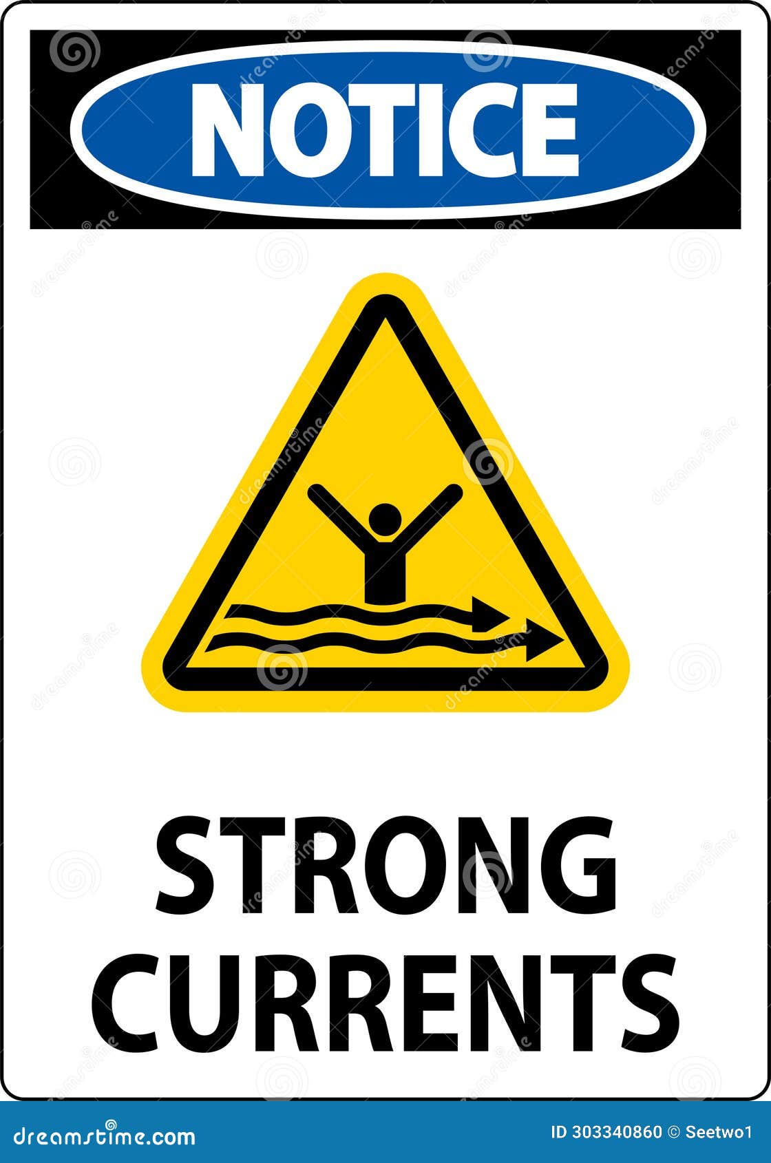 Water Safety Sign Notice - Strong Currents Vector Illustration ...