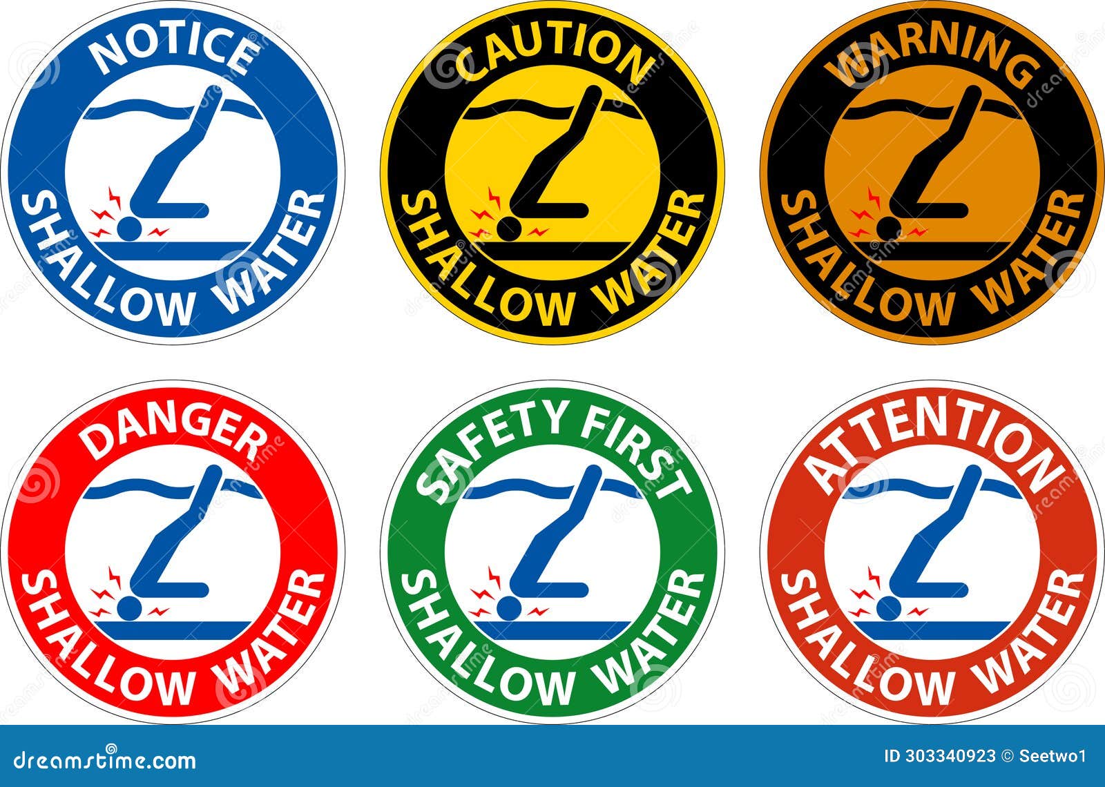 Water Safety Sign Warning - Shallow Water Stock Vector - Illustration ...