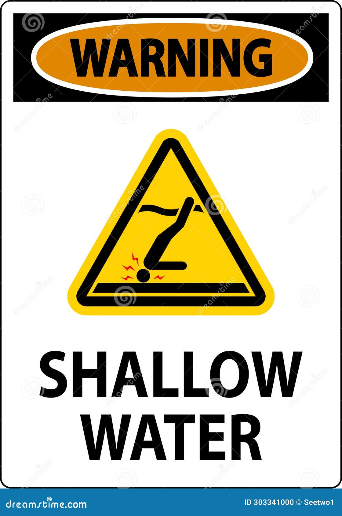 Water Safety Sign Warning - Shallow Water Vector Illustration ...