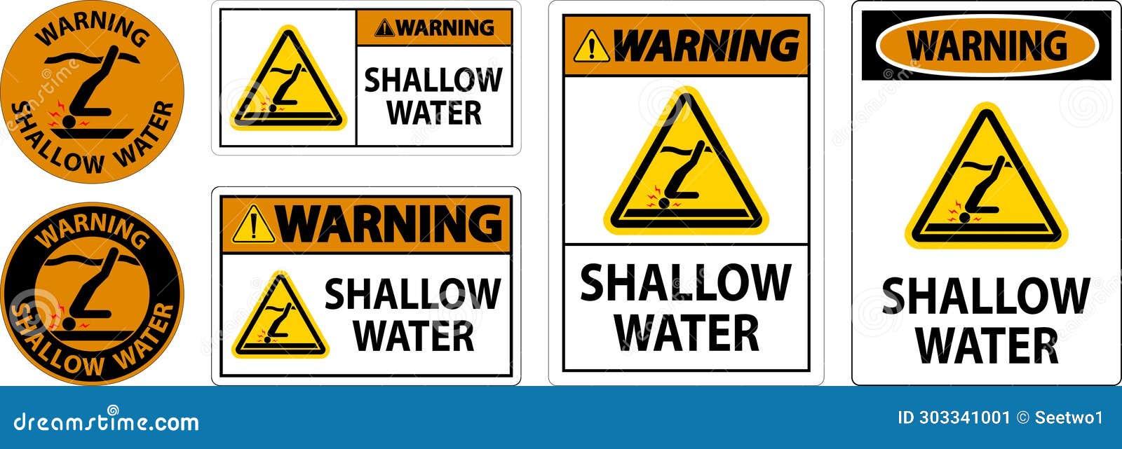 Water Safety Sign Warning - Shallow Water Cartoon Vector ...