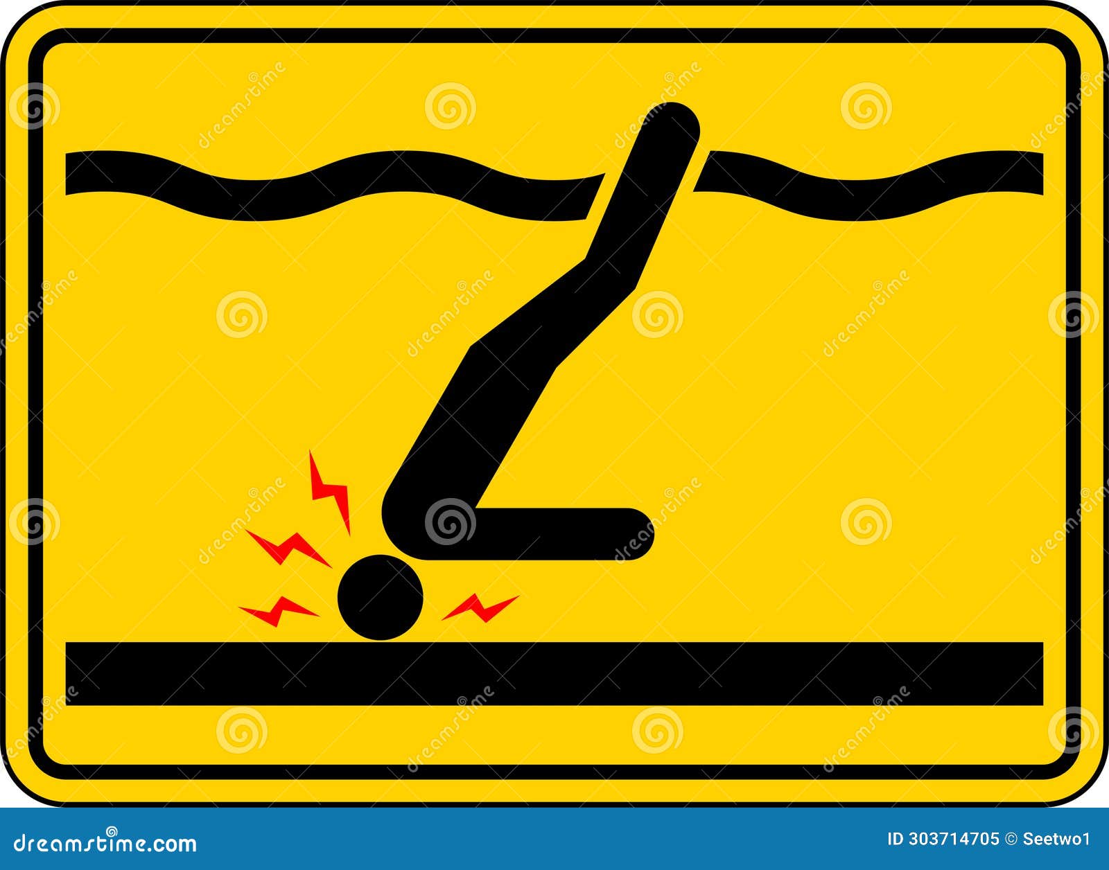 Water Safety Sign Warning - Shallow Water Cartoon Vector ...