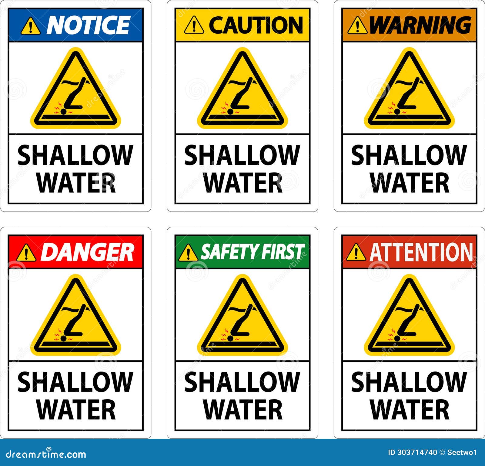 Water Safety Sign Warning - Shallow Water Stock Vector - Illustration ...