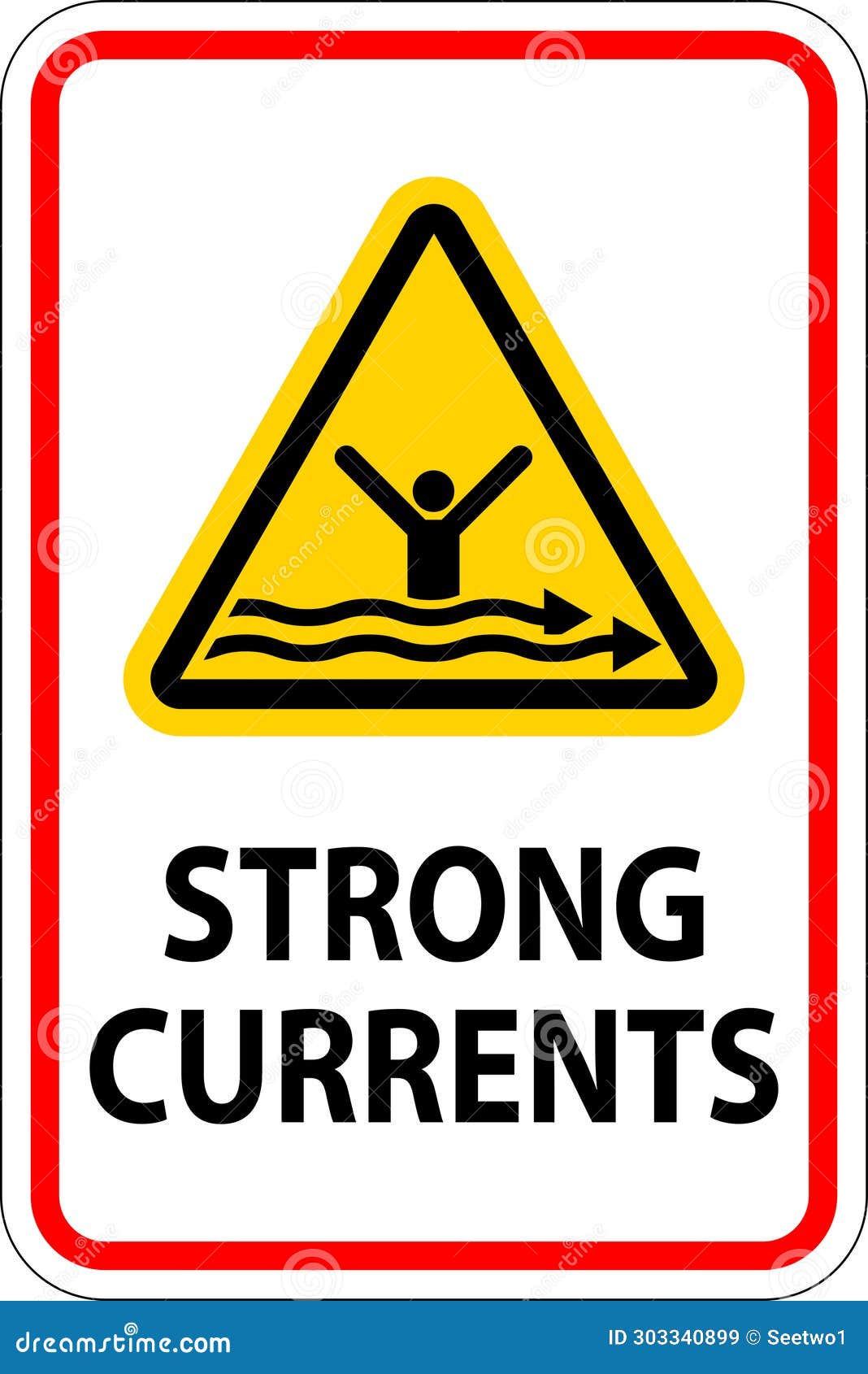 Water Safety Sign Warning - Strong Currents Cartoon Vector ...