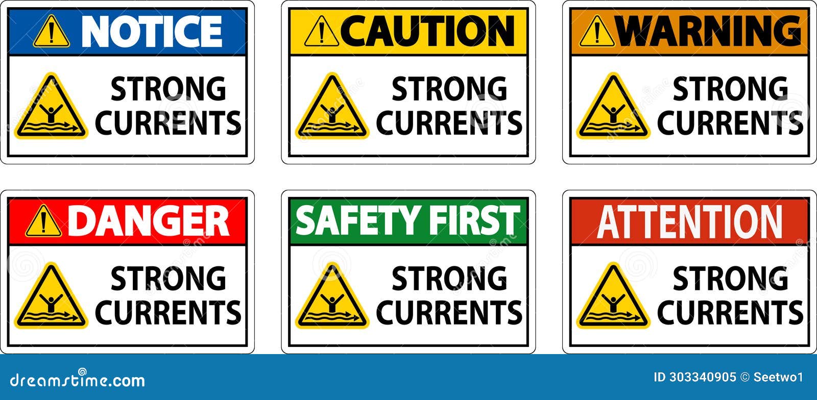 Water Safety Sign Warning - Strong Currents Stock Vector - Illustration ...