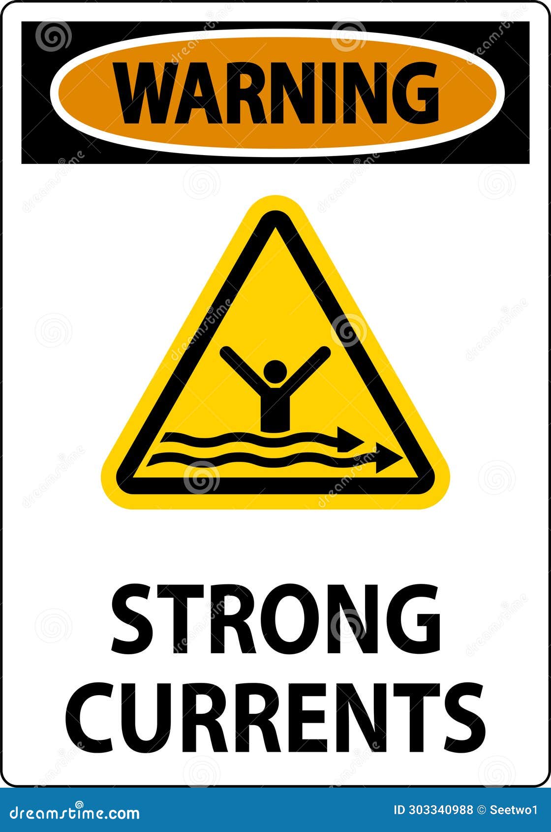 Water Safety Sign Warning - Strong Currents Stock Vector - Illustration ...