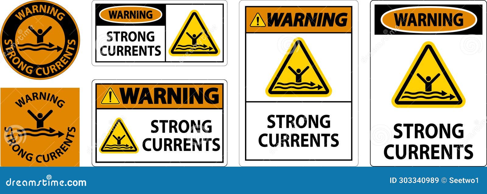 Water Safety Sign Warning - Strong Currents Stock Vector - Illustration ...