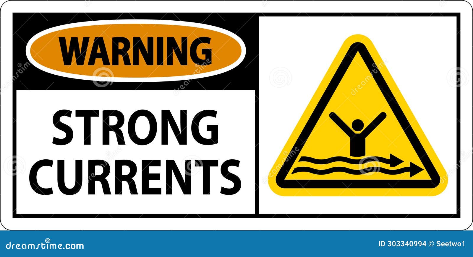 Water Safety Sign Warning - Strong Currents Vector Illustration ...