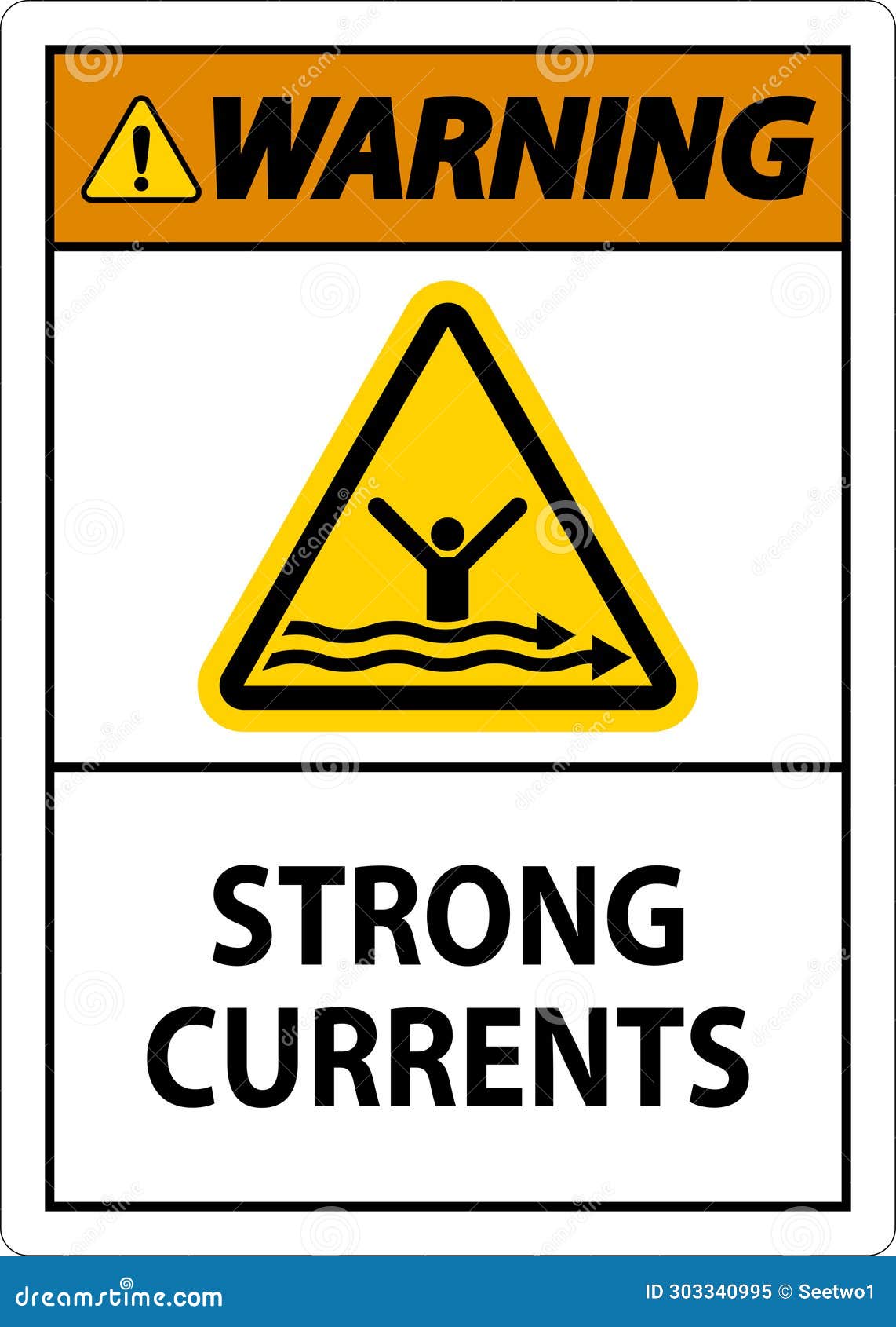 Water Safety Sign Warning - Strong Currents Stock Vector - Illustration ...