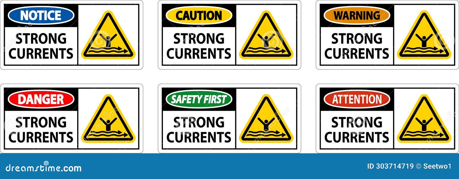 Water Safety Sign Warning - Strong Currents Stock Vector - Illustration ...