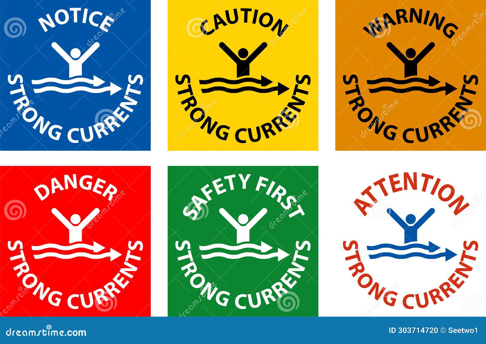 Water Safety Sign Warning - Strong Currents Stock Vector - Illustration ...