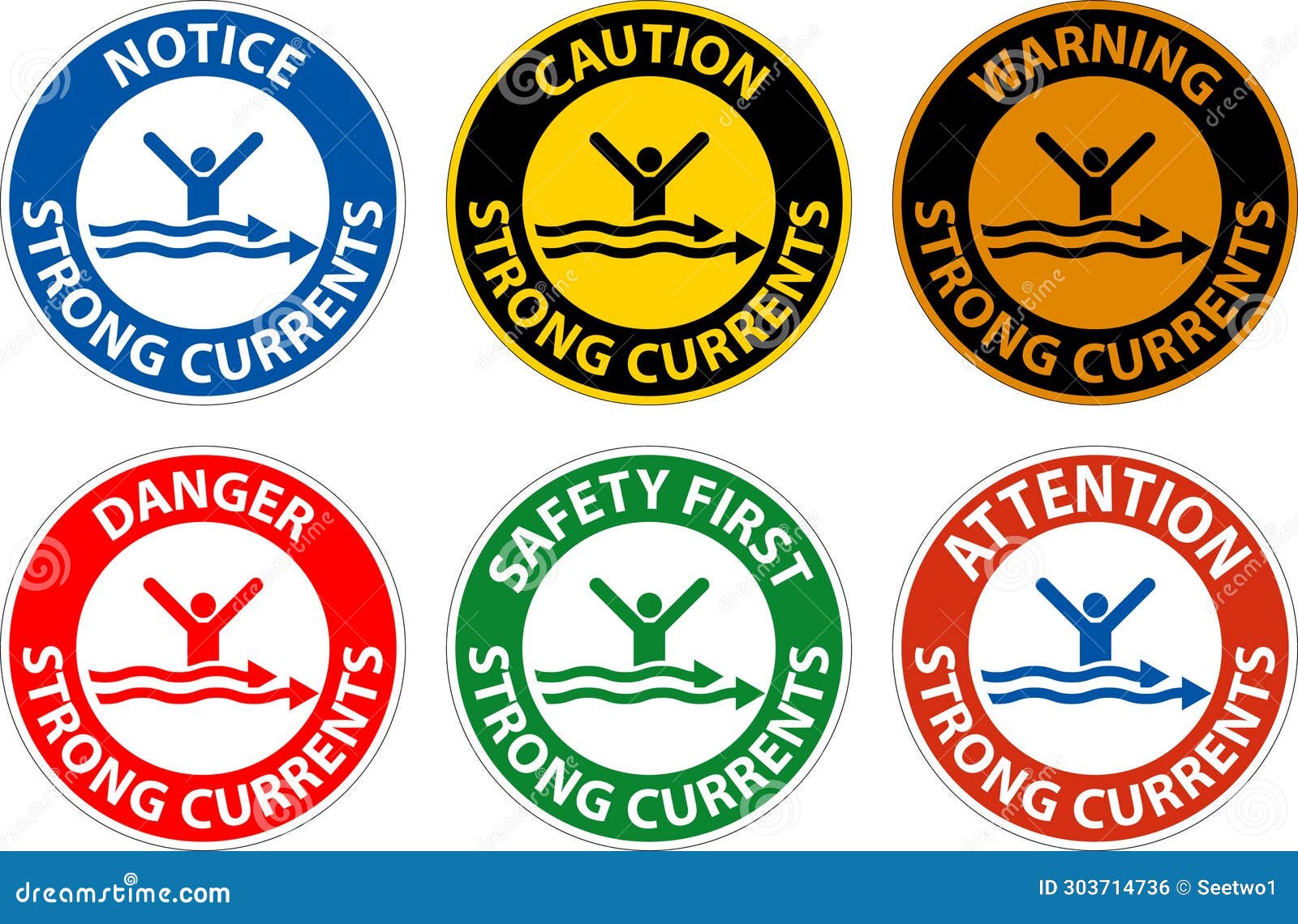 Water Safety Sign Warning - Strong Currents Stock Vector - Illustration ...