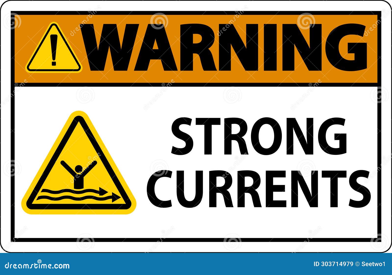 Water Safety Sign Warning - Strong Currents Stock Vector - Illustration ...
