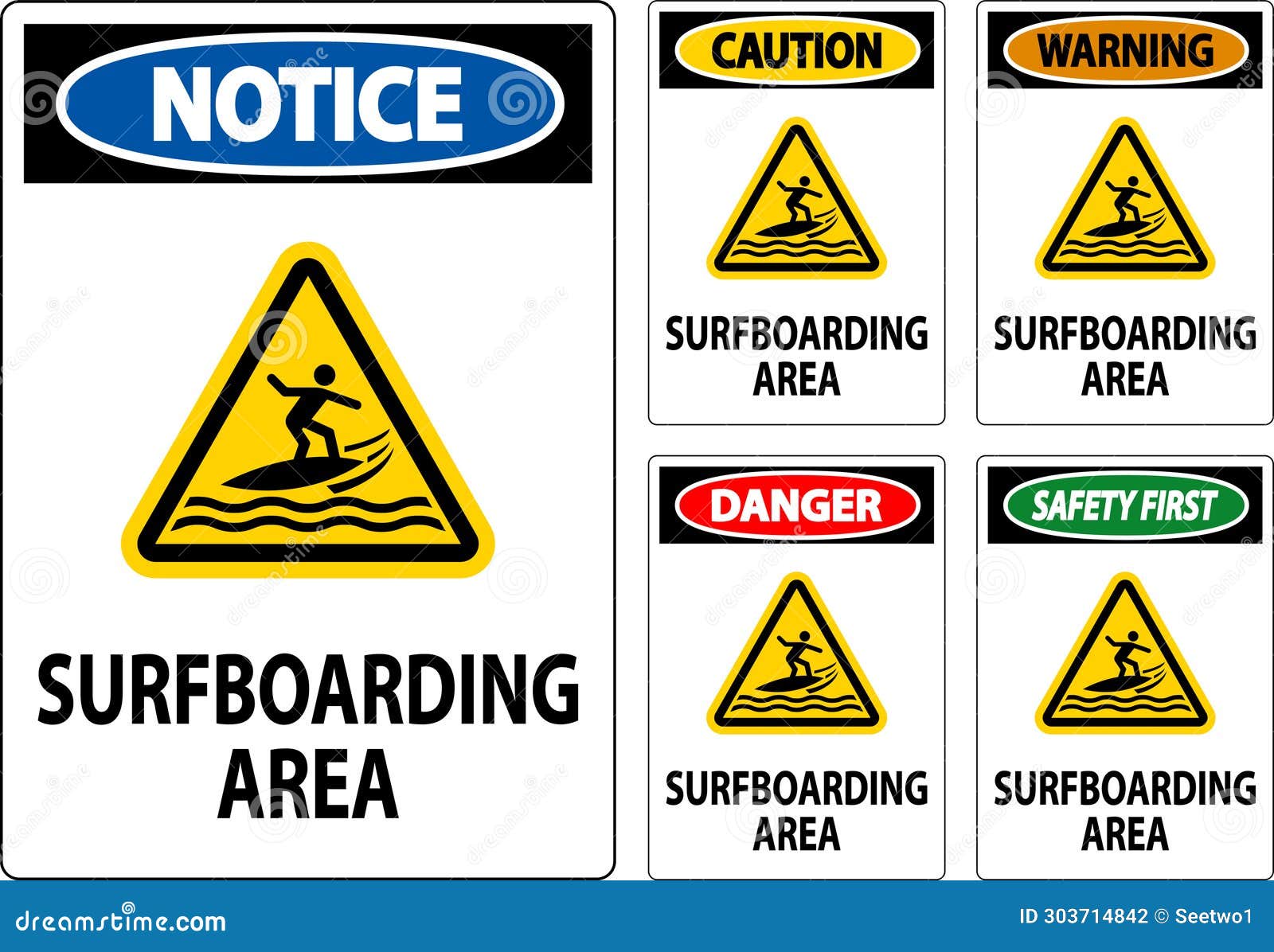 Water Safety Sign Warning - Surfboarding Area Stock Vector ...