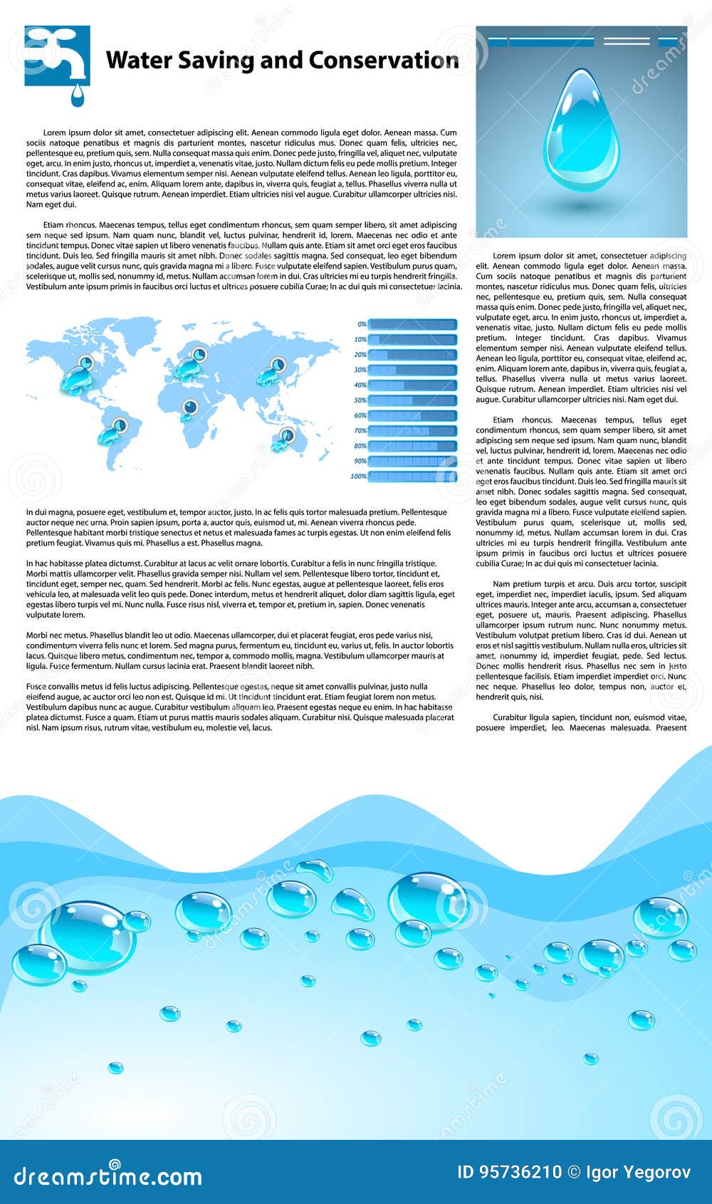 Water Saving and Conservation Template Stock Vector - Illustration of ...