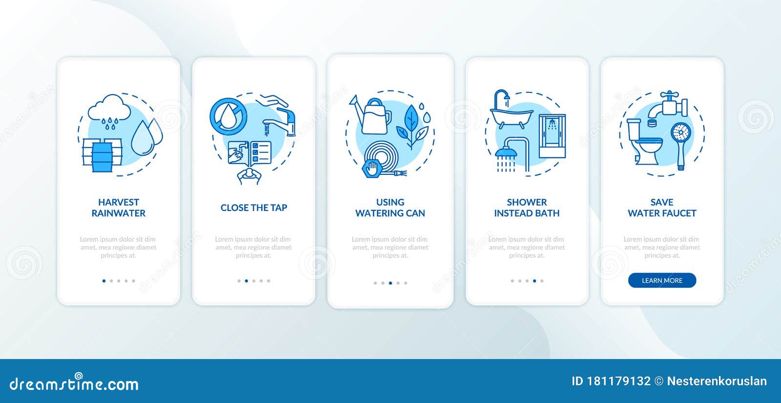 Water Saving Tips Onboarding Mobile App Page Screen with Concepts Stock ...