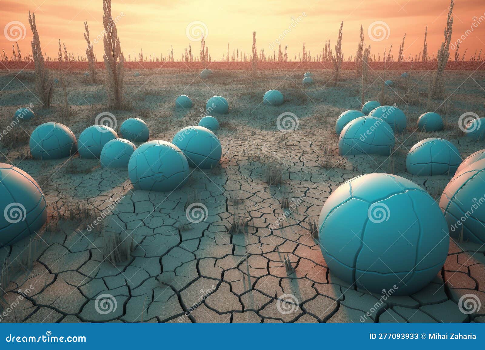 Water Scarcity - Conceptual Illustration with a Desert Place in Need of ...