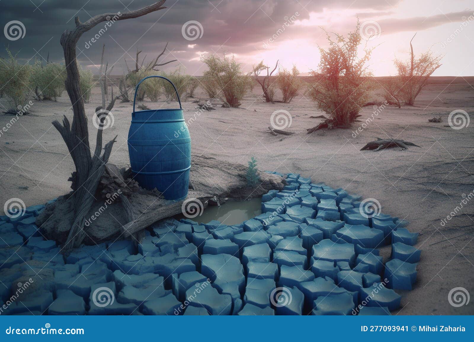 Water Scarcity - Conceptual Illustration with a Desert Place in Need of ...