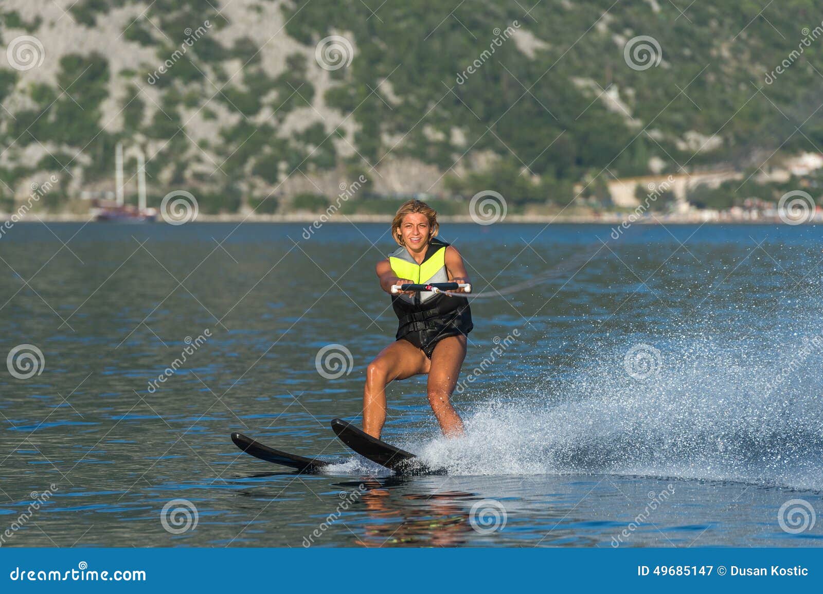 Water skiing on a sea stock image. Image of beginner - 49685147
