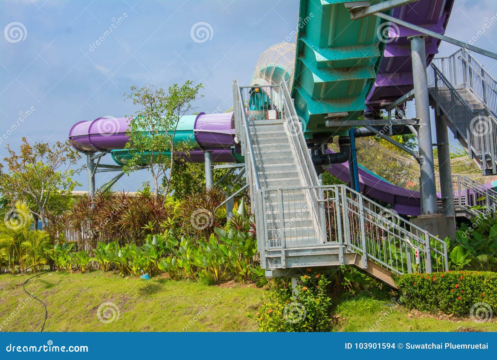 Water Slide with Blue Sky in Water Park Stock Photo - Image of aquapark ...