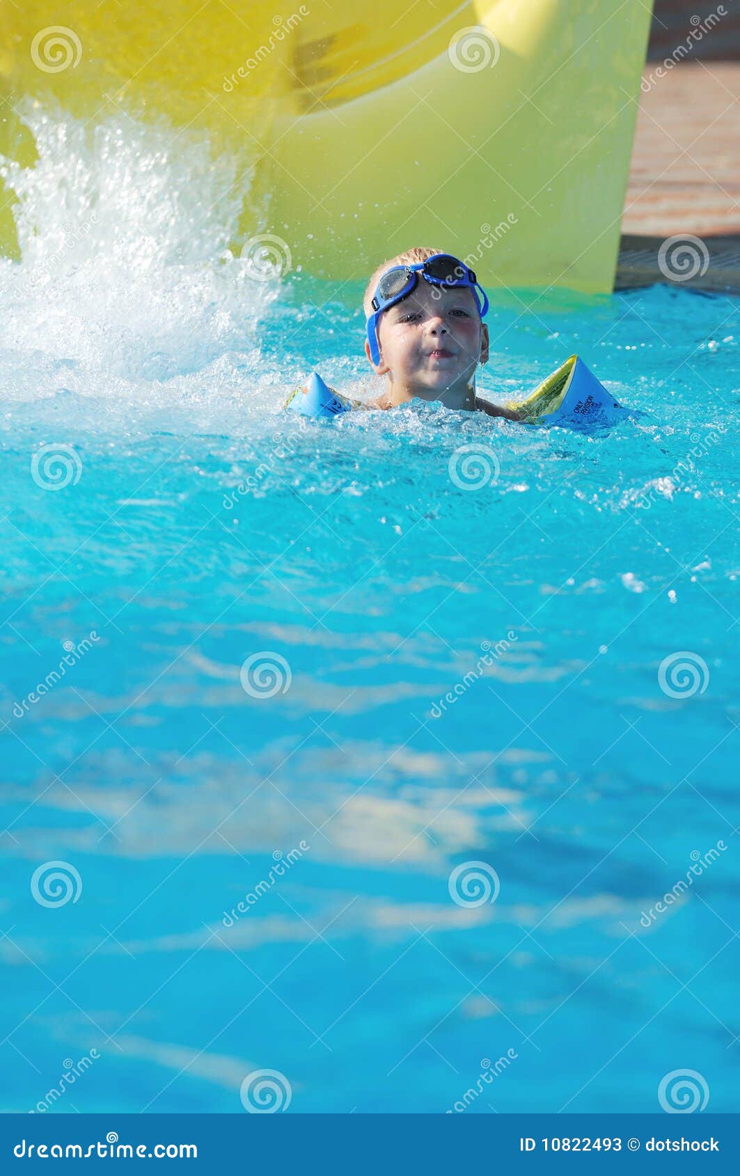 Water Slide Fun on Outdoor Pool Stock Image - Image of active, cool ...