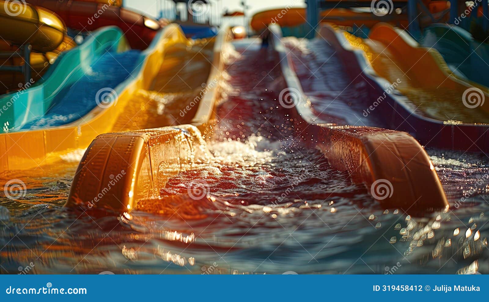 A Water Slide with a Splash of Water Coming Out of it Stock Photo ...