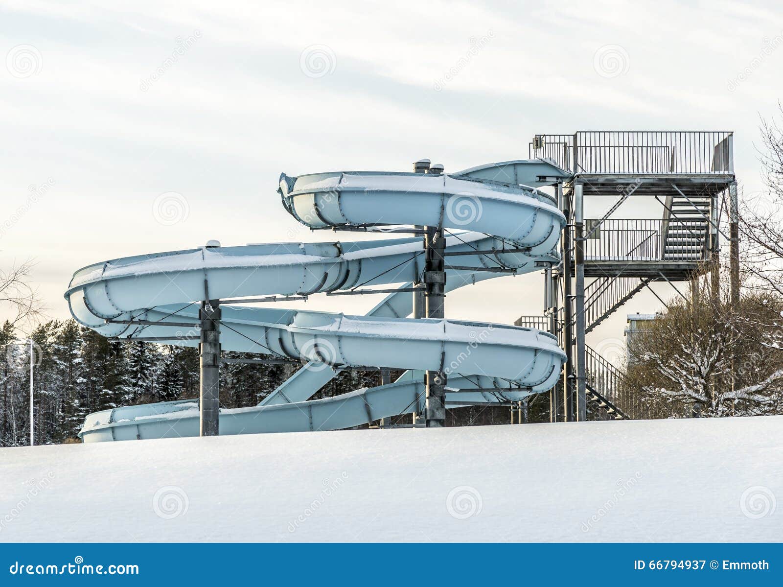 Water Slide in Winter with Snow Stock Image - Image of fence, flumes ...