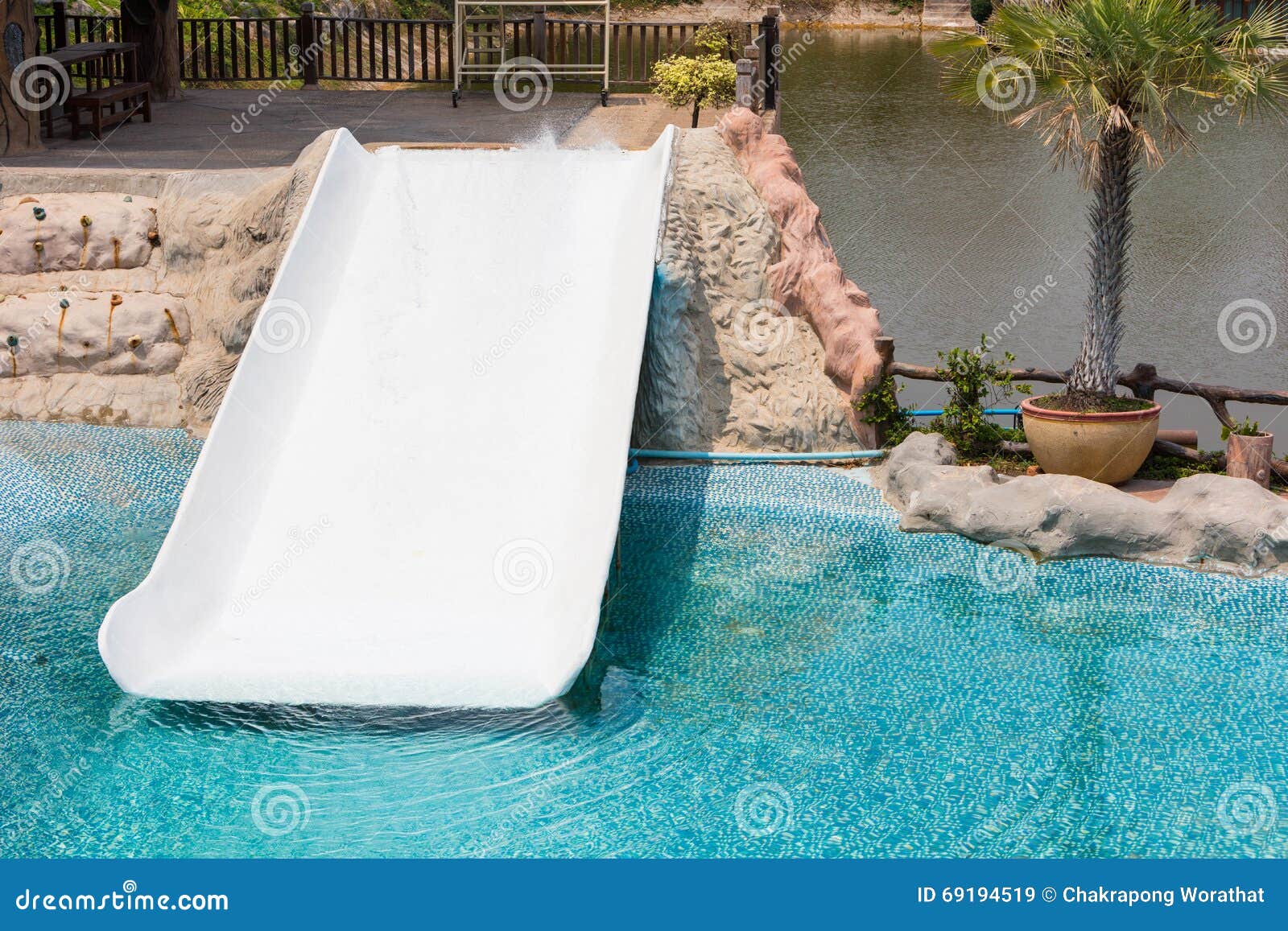 Water Slider in the Swimming Pool. Stock Image - Image of fall, pool ...