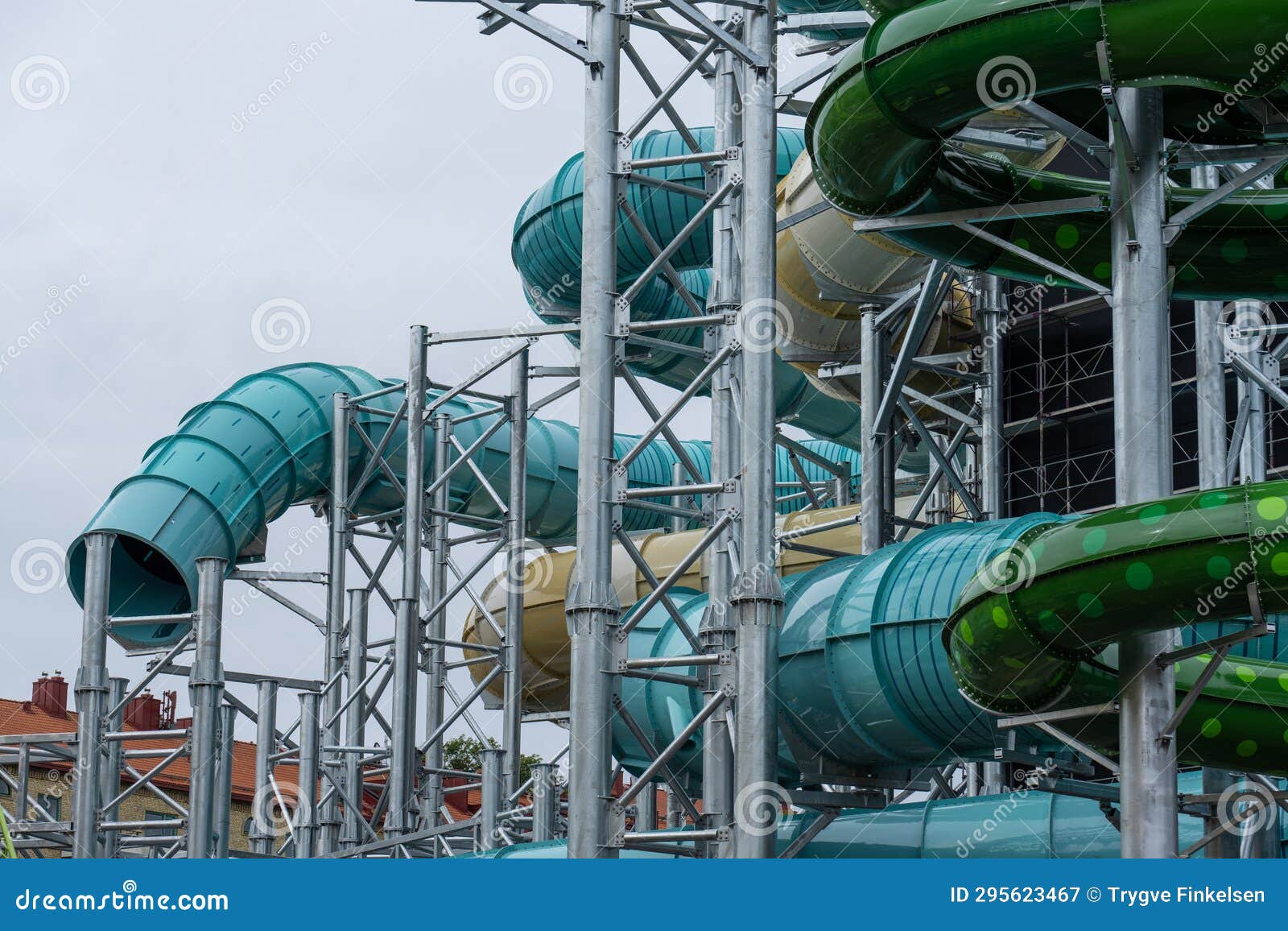 Water Slides of a Water Park Under Construction.. Stock Image - Image ...