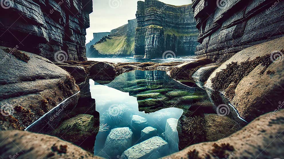 Water in a Small Tide Pool at the Base of the Cliffs of Moher Stock ...