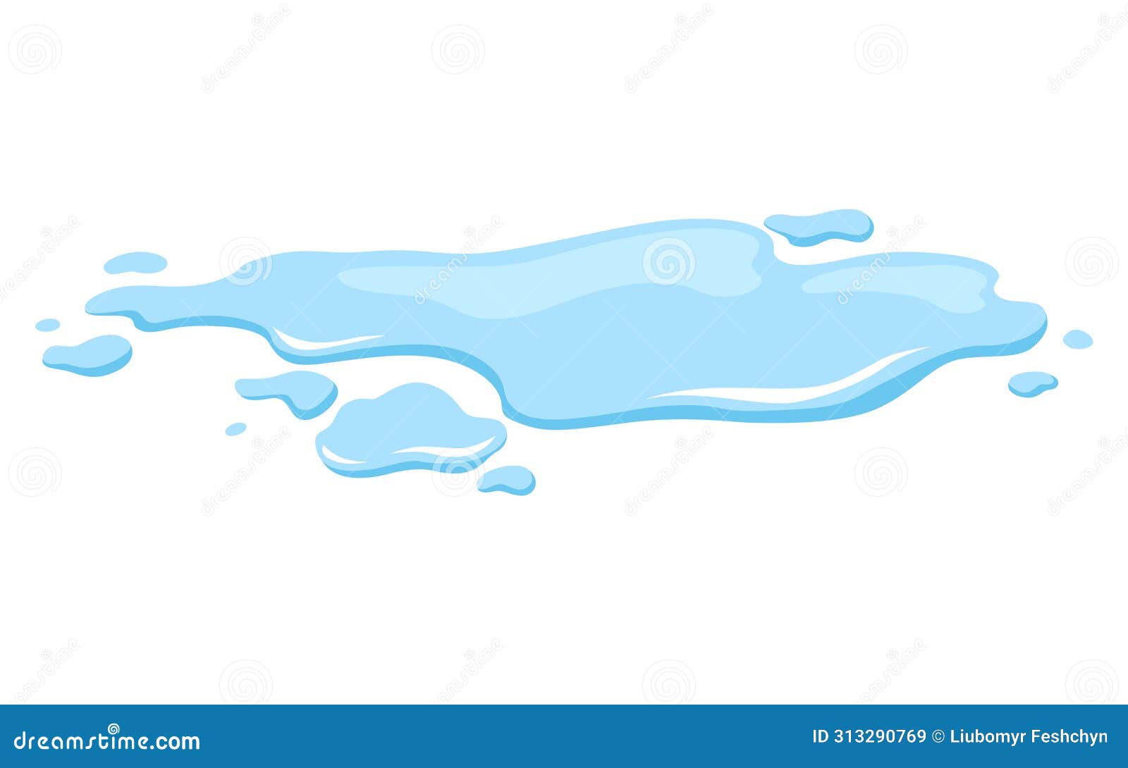Water Spill Puddle. Blue Liquid Shape in Flat Cartoon Style Stock ...