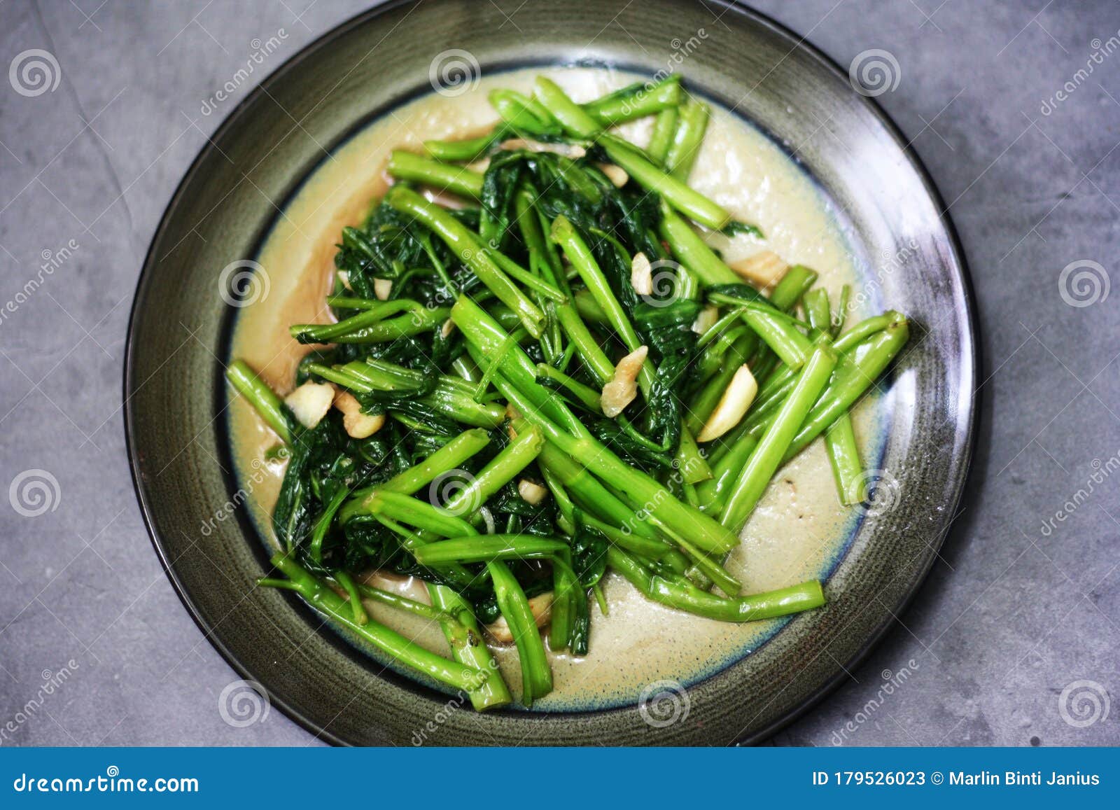 Water Spinach Stir Fry on Ceramic Plate Stock Image - Image of ...
