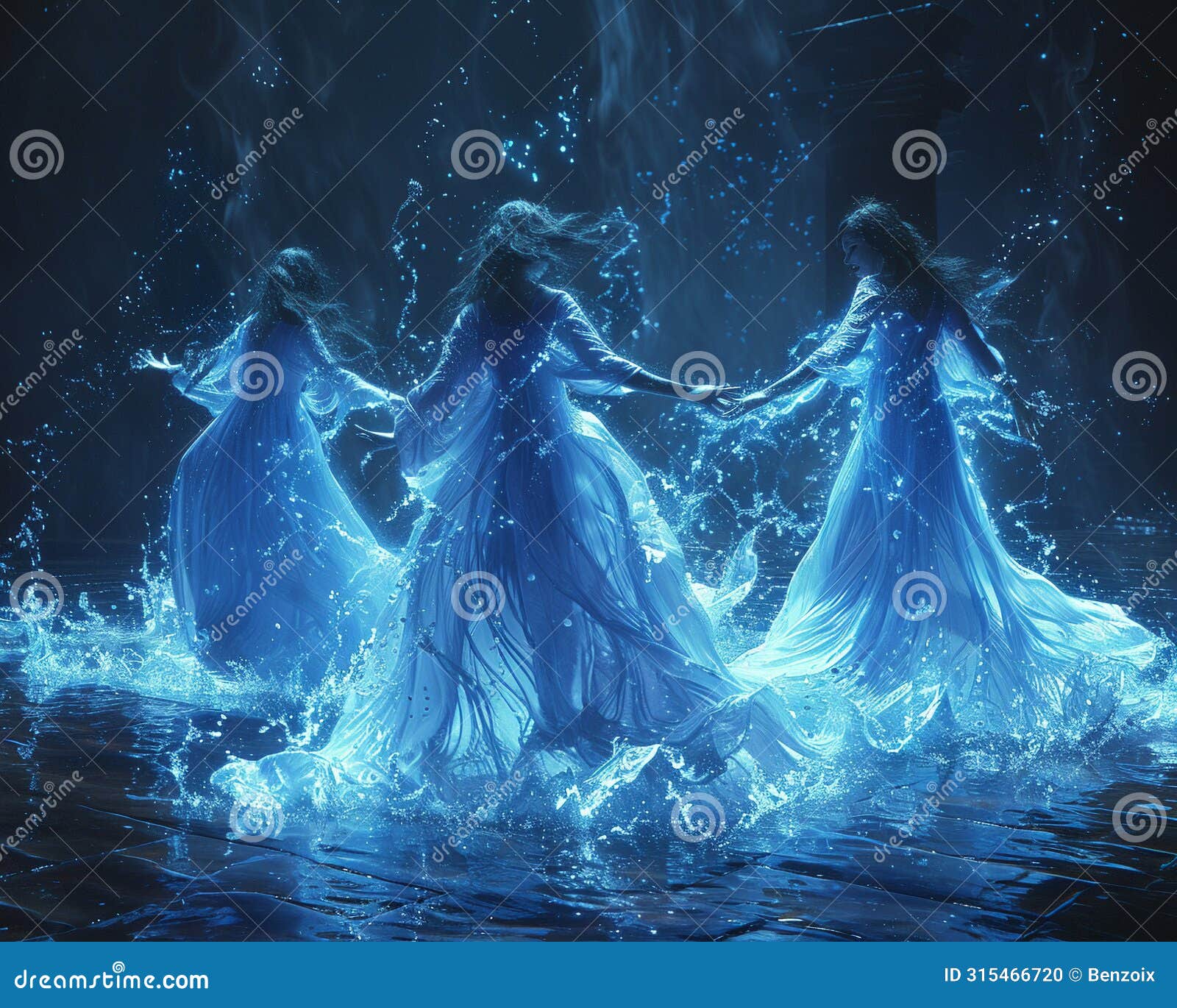 Water Spirits Dancing in a Moonlit Pool Stock Photo - Image of creative ...