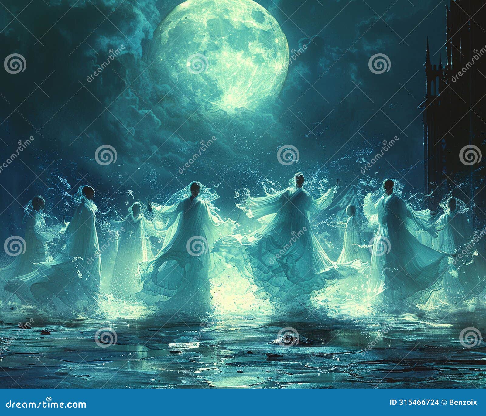 Water Spirits Dancing in a Moonlit Pool Stock Photo - Image of elegance ...