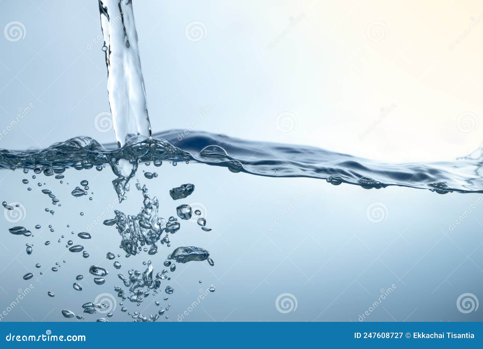 Water Splash, Aqua Flowing in Waves and Creating Bubbles, Drops on the ...