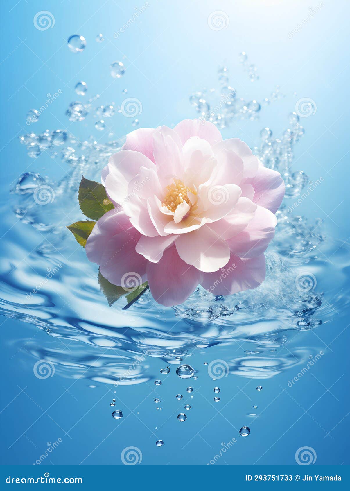 Water Splash With A Beautiful Pink Rose Flower On A Blue Background ...