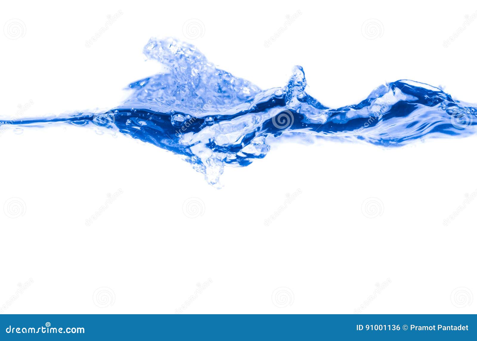 Water Splash Blue Show the Motion with Bubbles on White Background ...