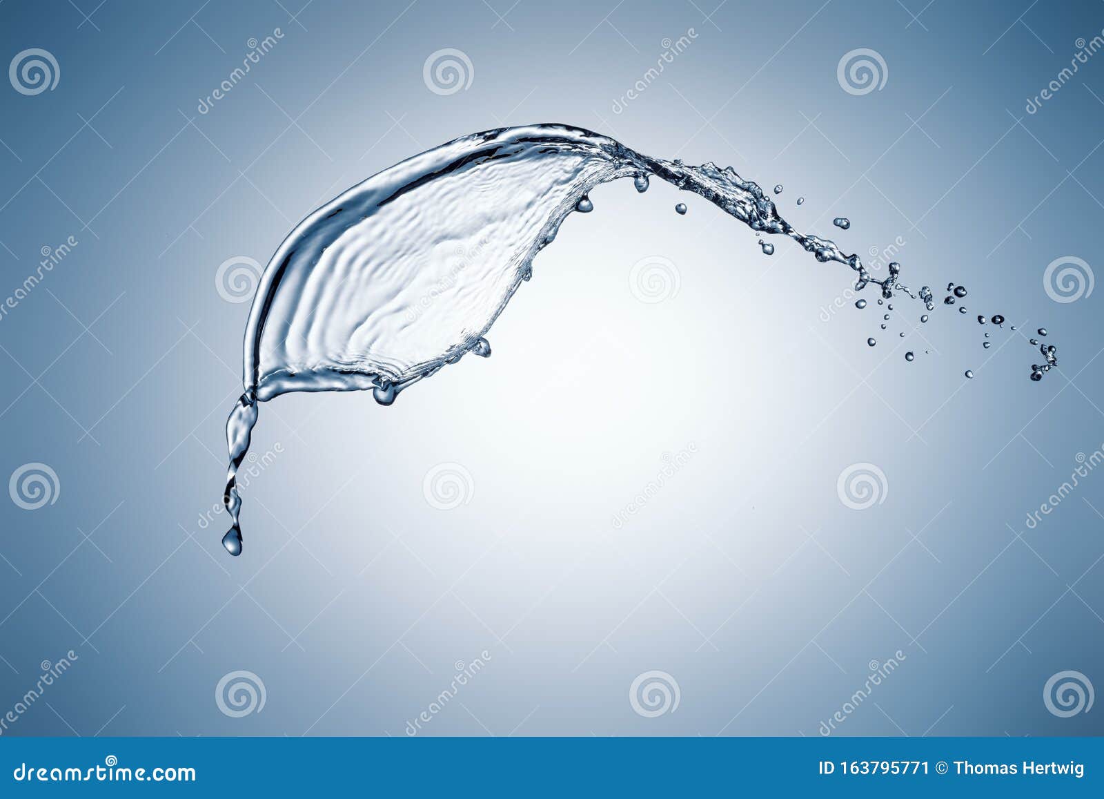 Water Splash on Blue To White Gradient Background Stock Image - Image ...