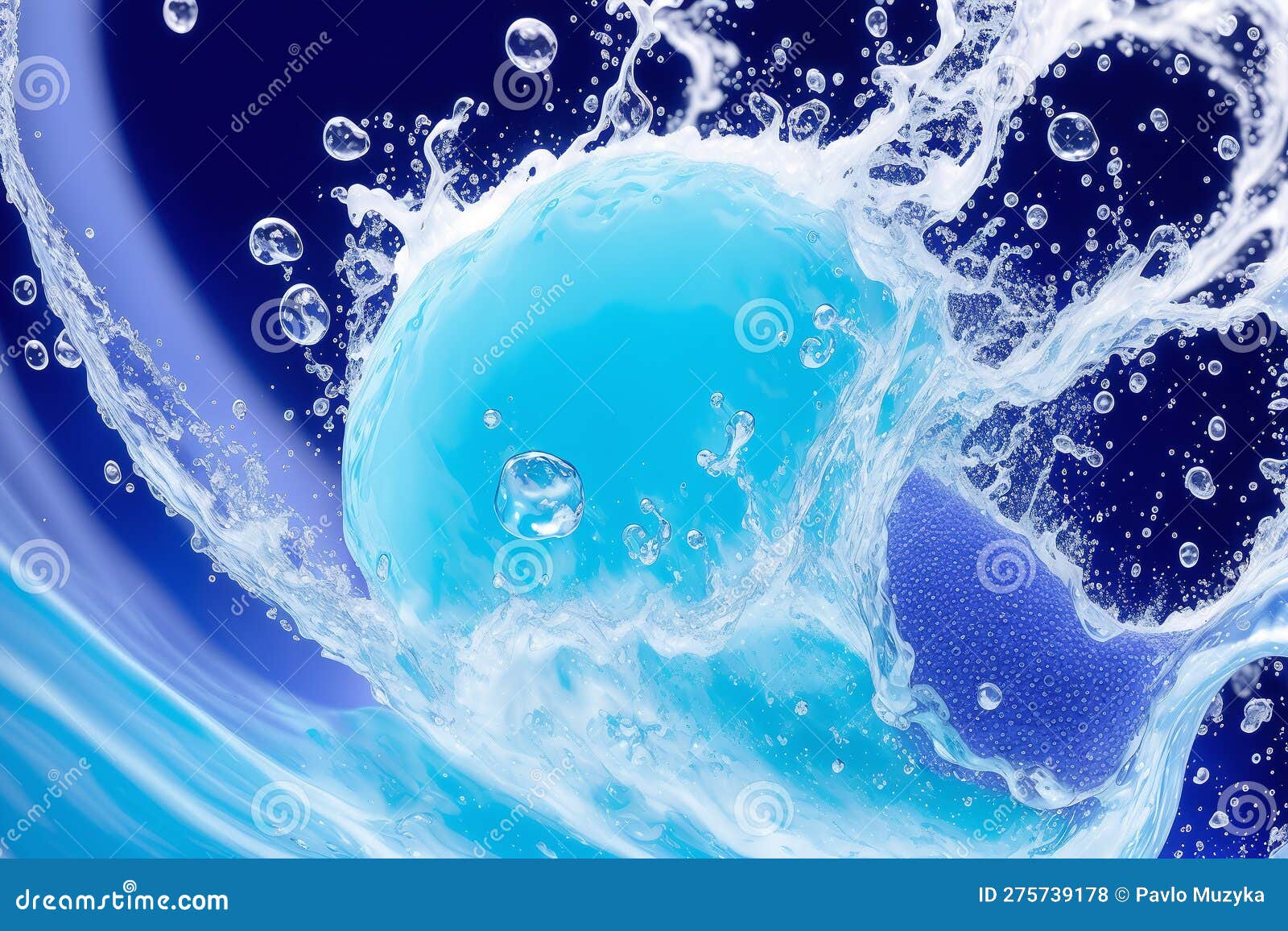 Water Splash with Bubbles on Blue Background. Abstract Background ...