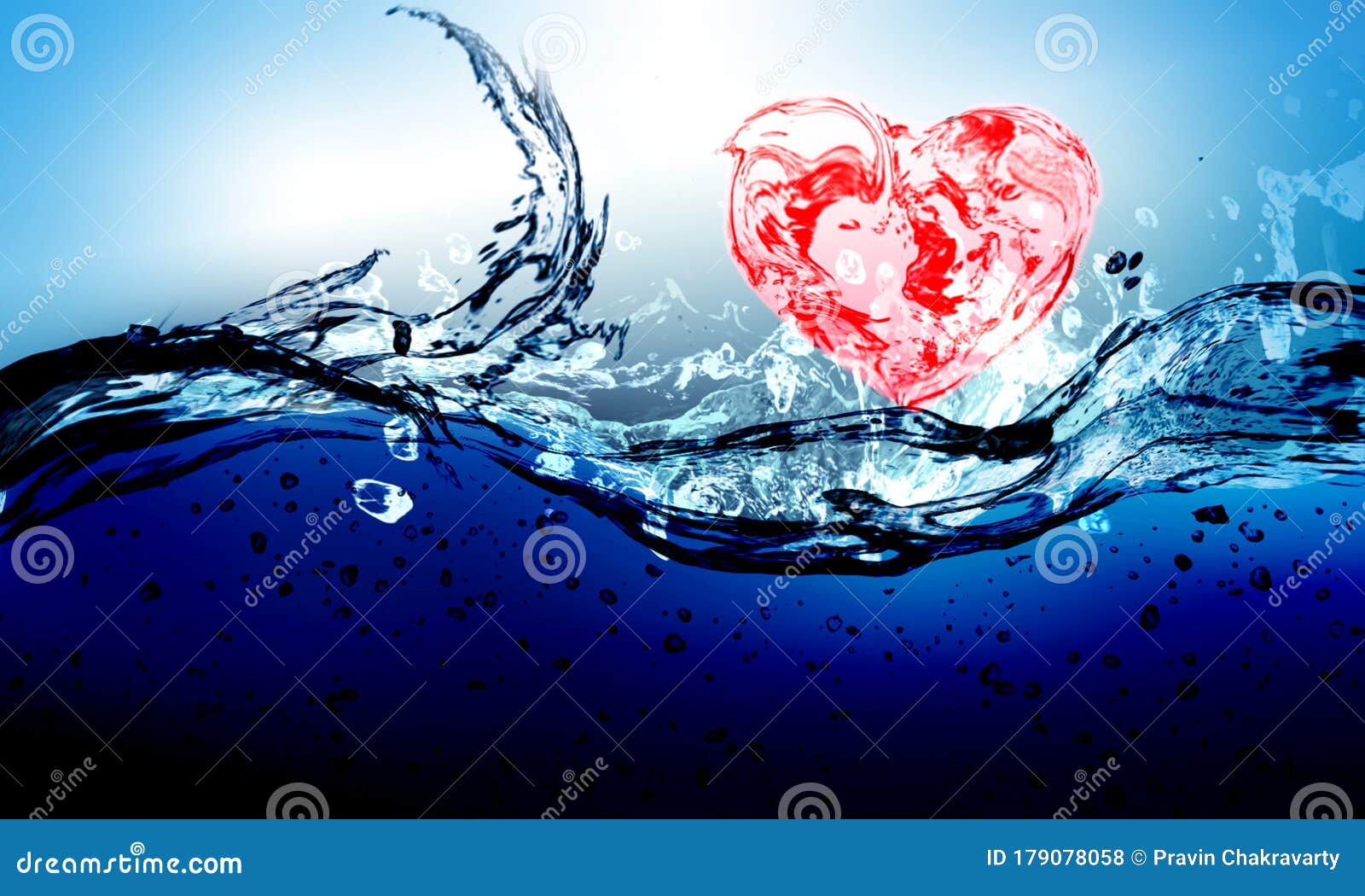 Water Splash or Bubbles on Blue with Heart. Water Textured Background ... Water Splash or Bubbles on Blue with Heart. Water Textured Background ...