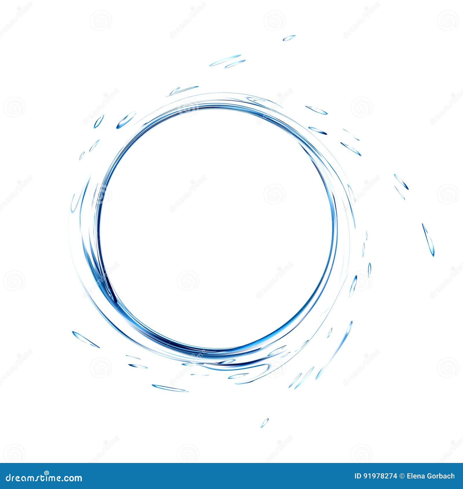 Water Splash Circle with Drops from Top View Isolated on White. 3d ...