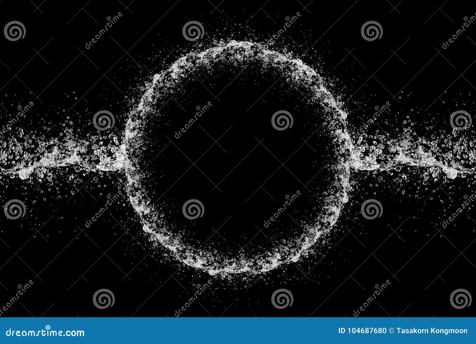 Water Splash with Circle Frame Isolated on Black Stock Photo - Image of ...