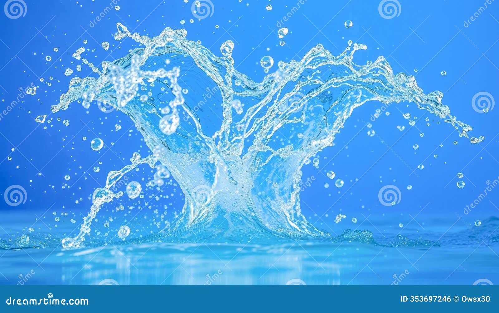 Water Splash Creating Beautiful Droplets Against a Blue Background ...